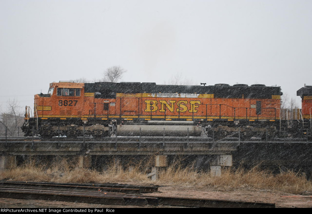 BNSF 8827 Departing In A Good Ole Colorado Snow Storm